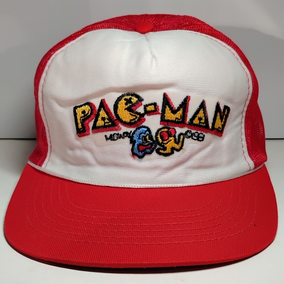 Pac-Man | Accessories | Vintage Pacman Red White Mesh Snapback Trucker ...